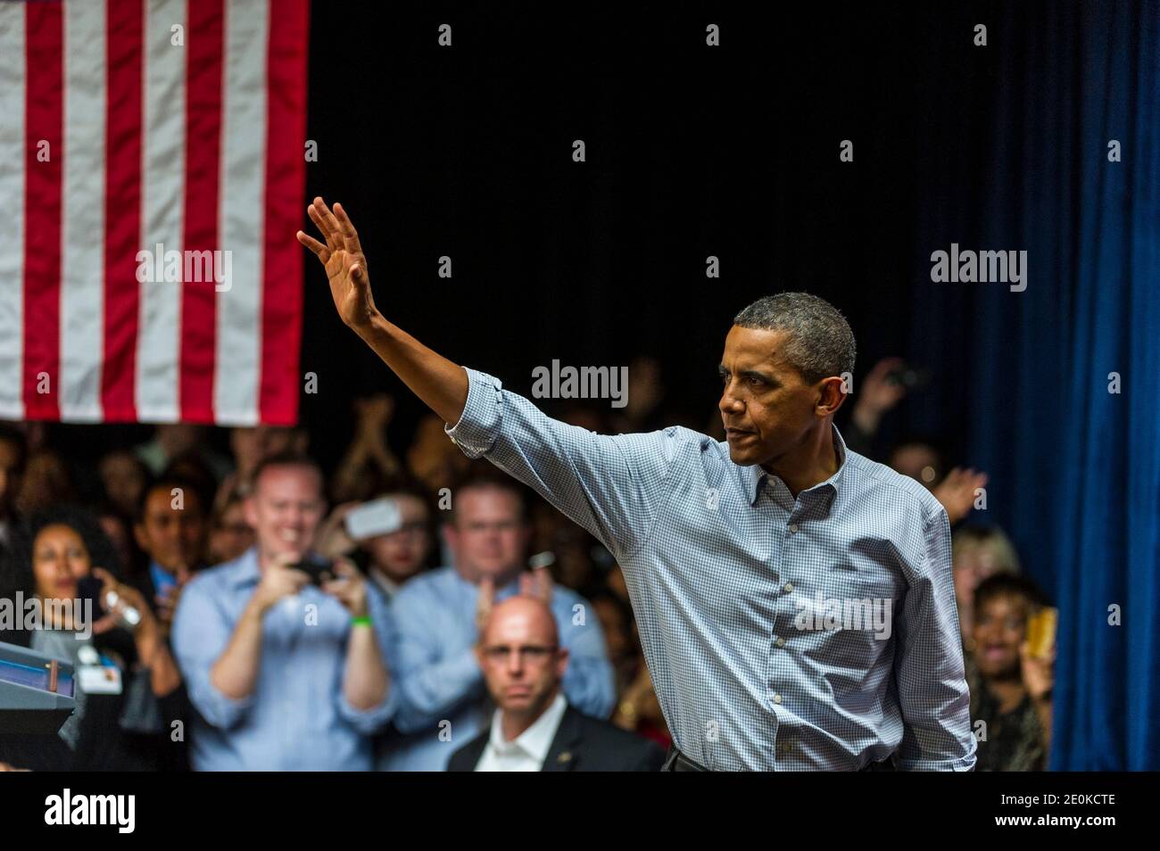 US President Barack Obama arriving at the Bridgeport Arts Center for a ...