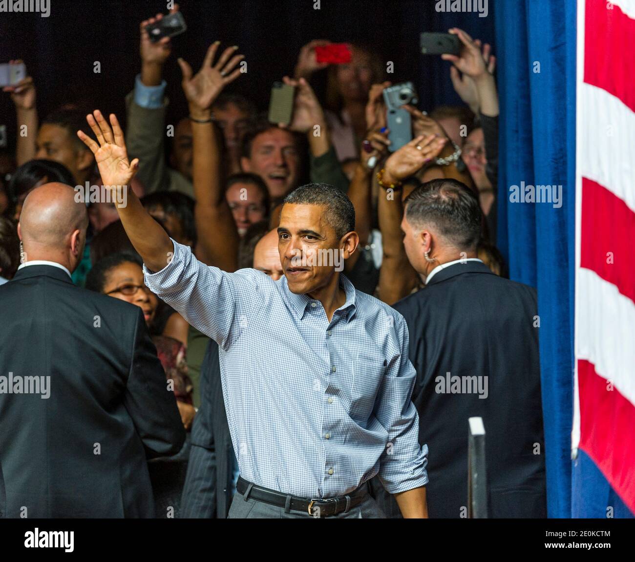 US President Barack Obama arriving at the Bridgeport Arts Center for a ...