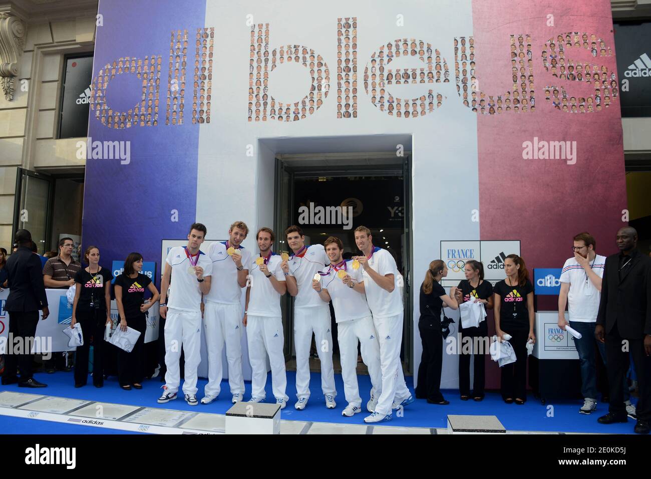 French swimmers (L-R) Gregory Mallet, Amaury Leveaux, Fabien Gilot ...