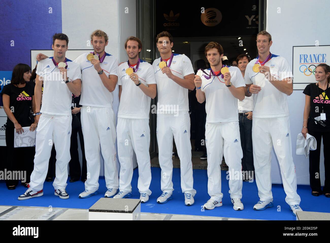 French swimmers (L-R) Gregory Mallet, Amaury Leveaux, Fabien Gilot ...
