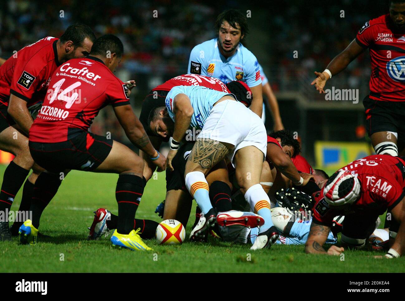 USA Perpignan's Farid Sid and Florian Cazenave during the french top 14 ...