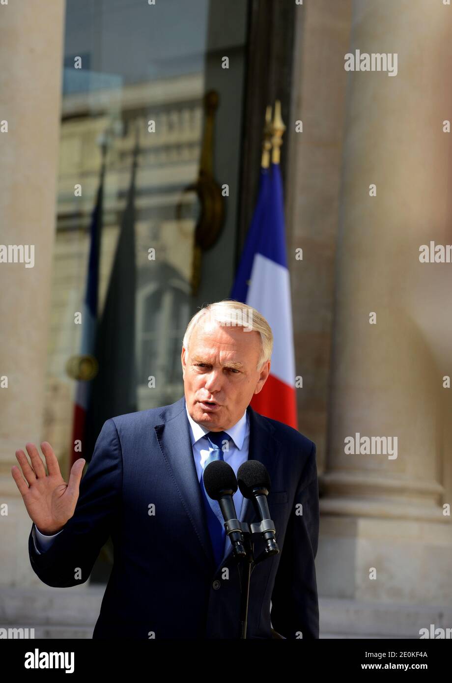 French Prime Minister Jean-Marc Ayrault speaks to the press after a ...