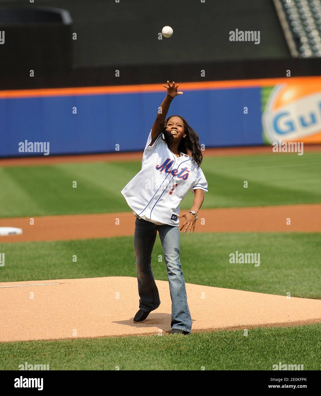 Olympic Gold Medalist, US gymnast Gabrielle Douglas throws the first ...