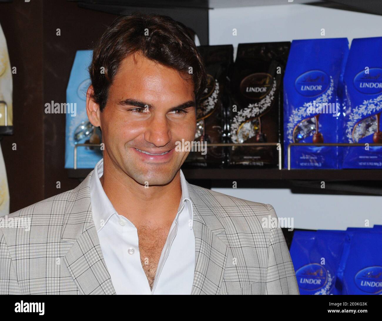 Roger Federer at the Lindt Chocolate Flagship store on Fifth Avenue to ...
