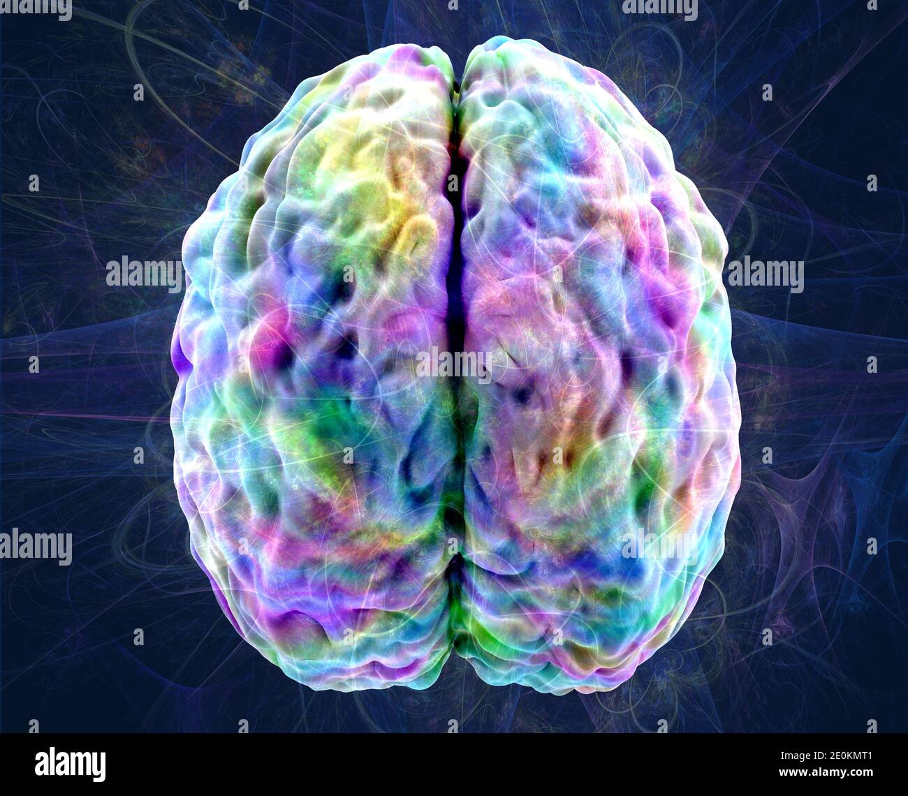 colored human overbrain model, overmind, brain activity concept, view ...