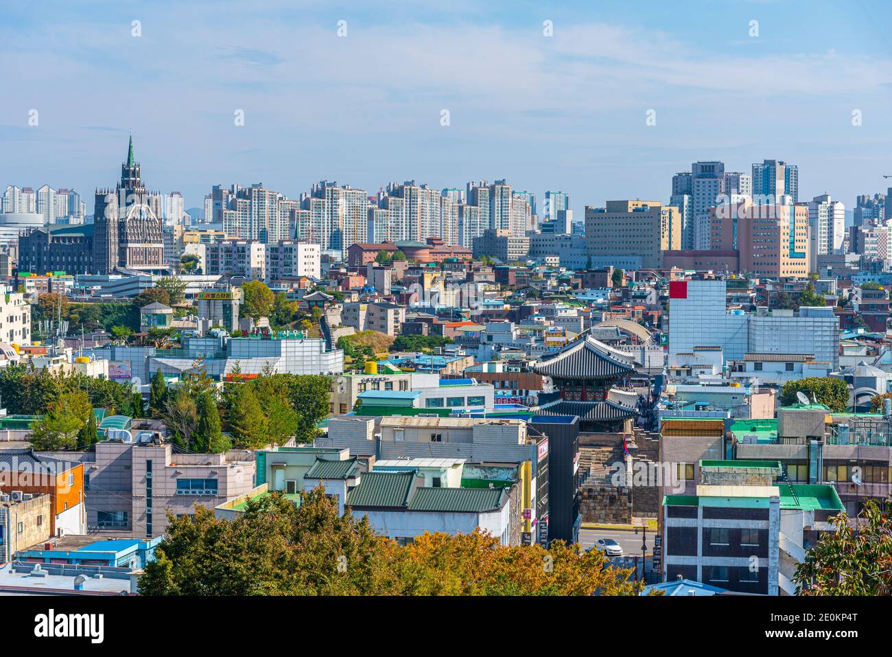 SUWON, KOREA, OCTOBER 24, 2019: Aerial view of Suwon from Hwaseong ...