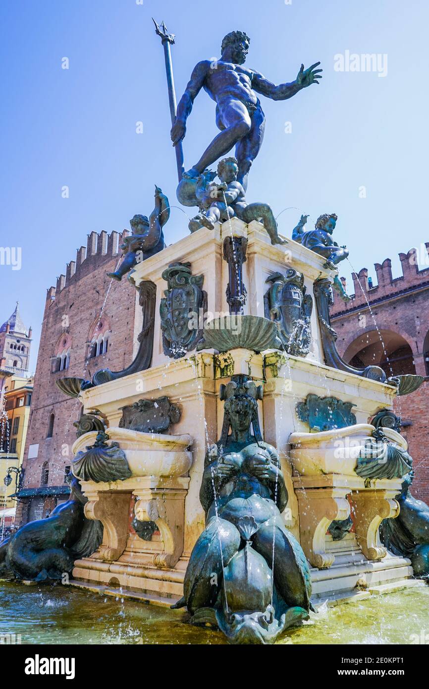 The Fountain of Neptune in Florence Italy during the bright sunny ...