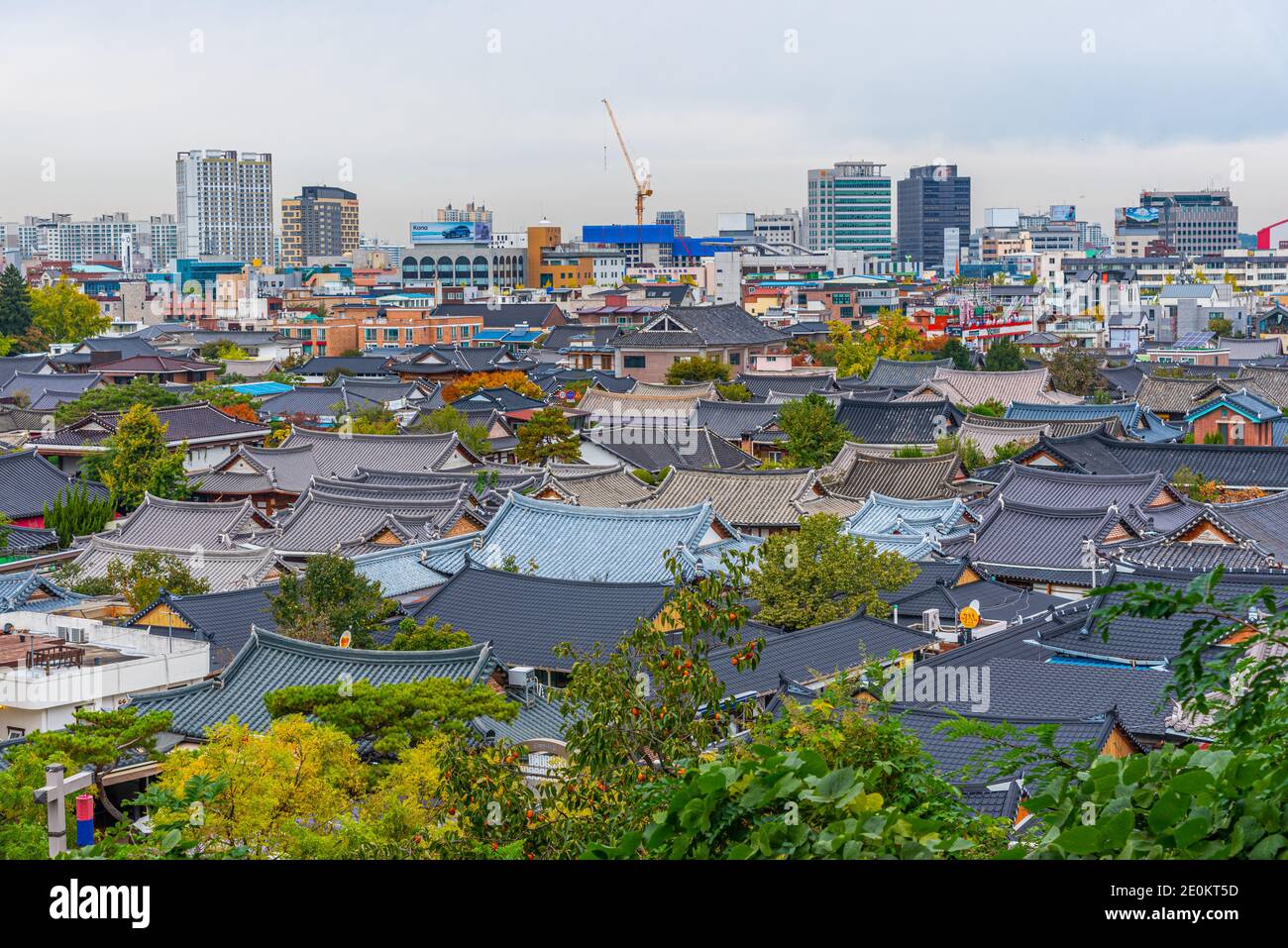 JEONJU, KOREA, OCTOBER 23, 2019: Aerial view of traditional hanok ...