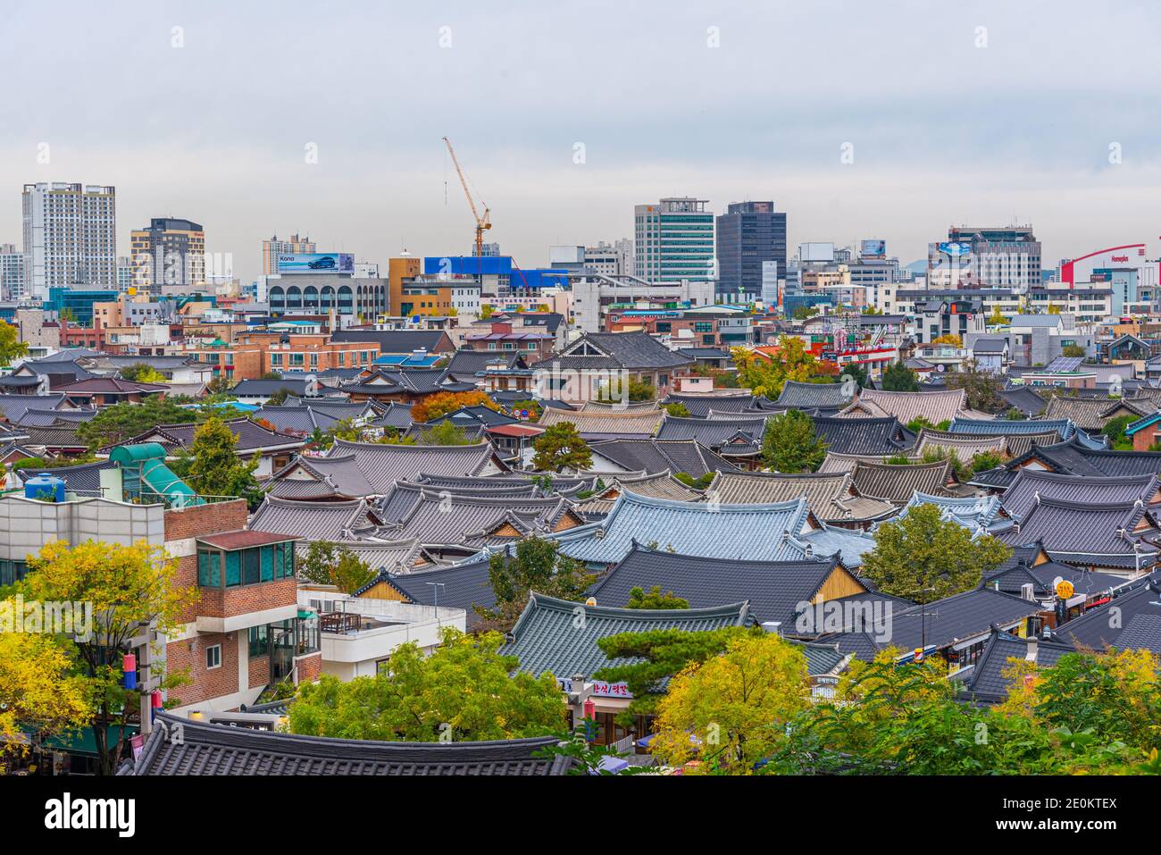 JEONJU, KOREA, OCTOBER 23, 2019: Aerial view of traditional hanok ...