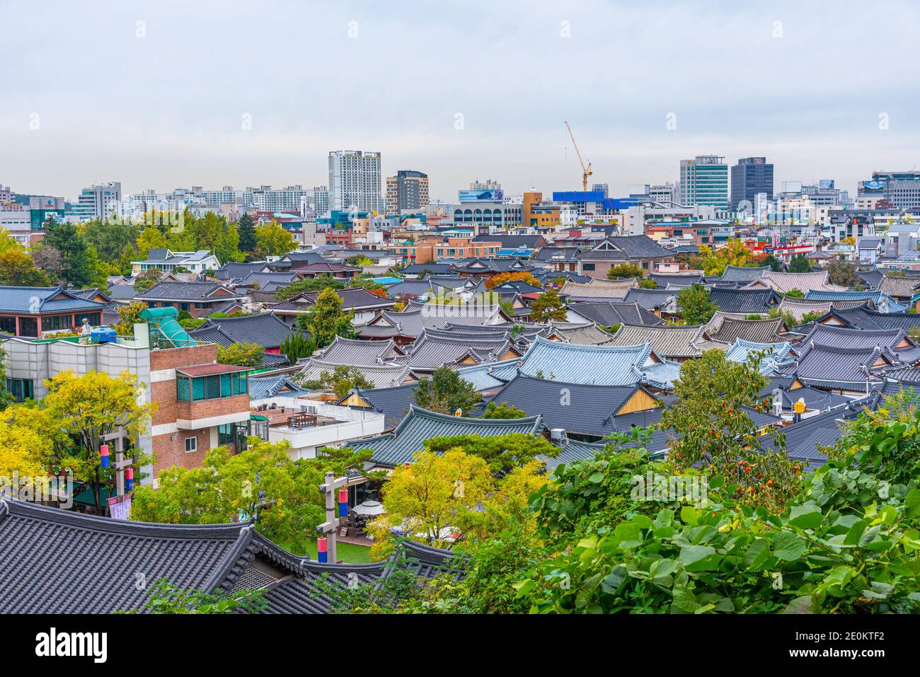 JEONJU, KOREA, OCTOBER 23, 2019: Aerial view of traditional hanok ...