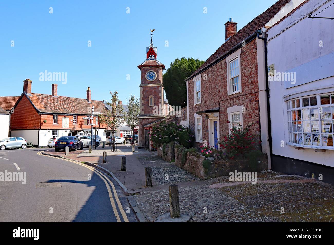 The clock tower in the small Somerset village of Nether Stowey Stock ...
