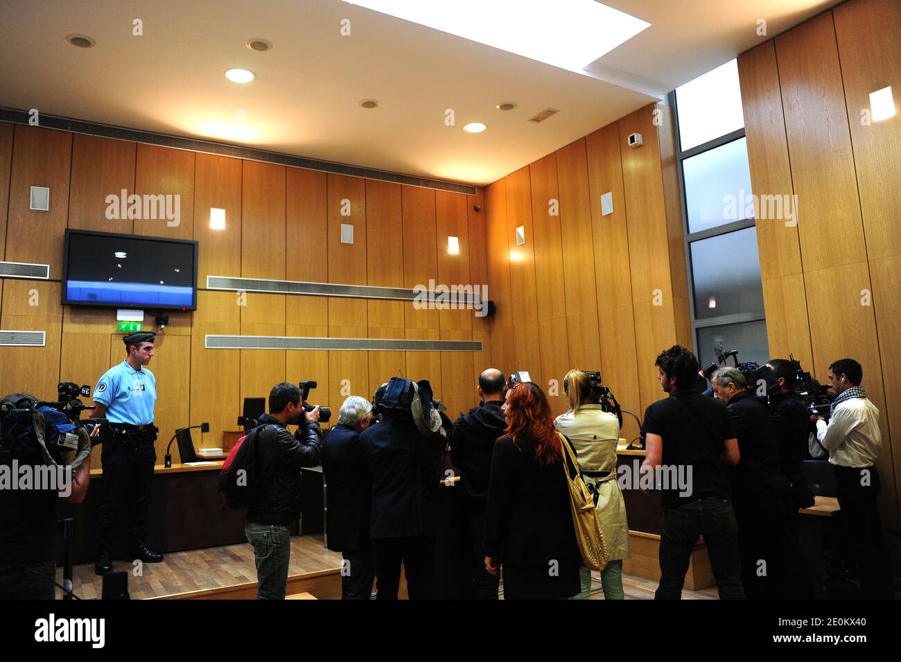 Atmosphere in the courtroom at the courthouse in Paris, France, on ...