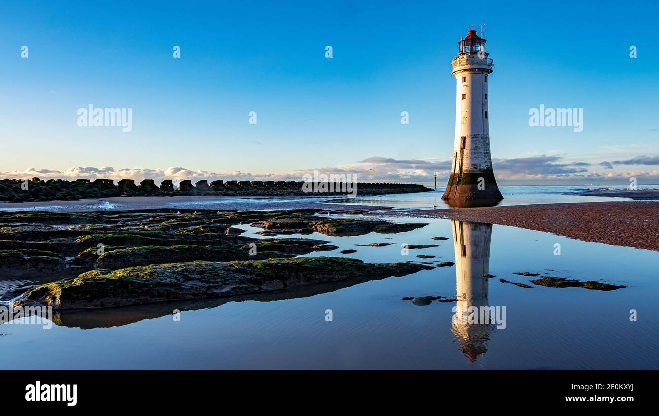 Perch Rock Lighthouse New Brighton Beach Wallasey Wirral UK Stock Photo ...