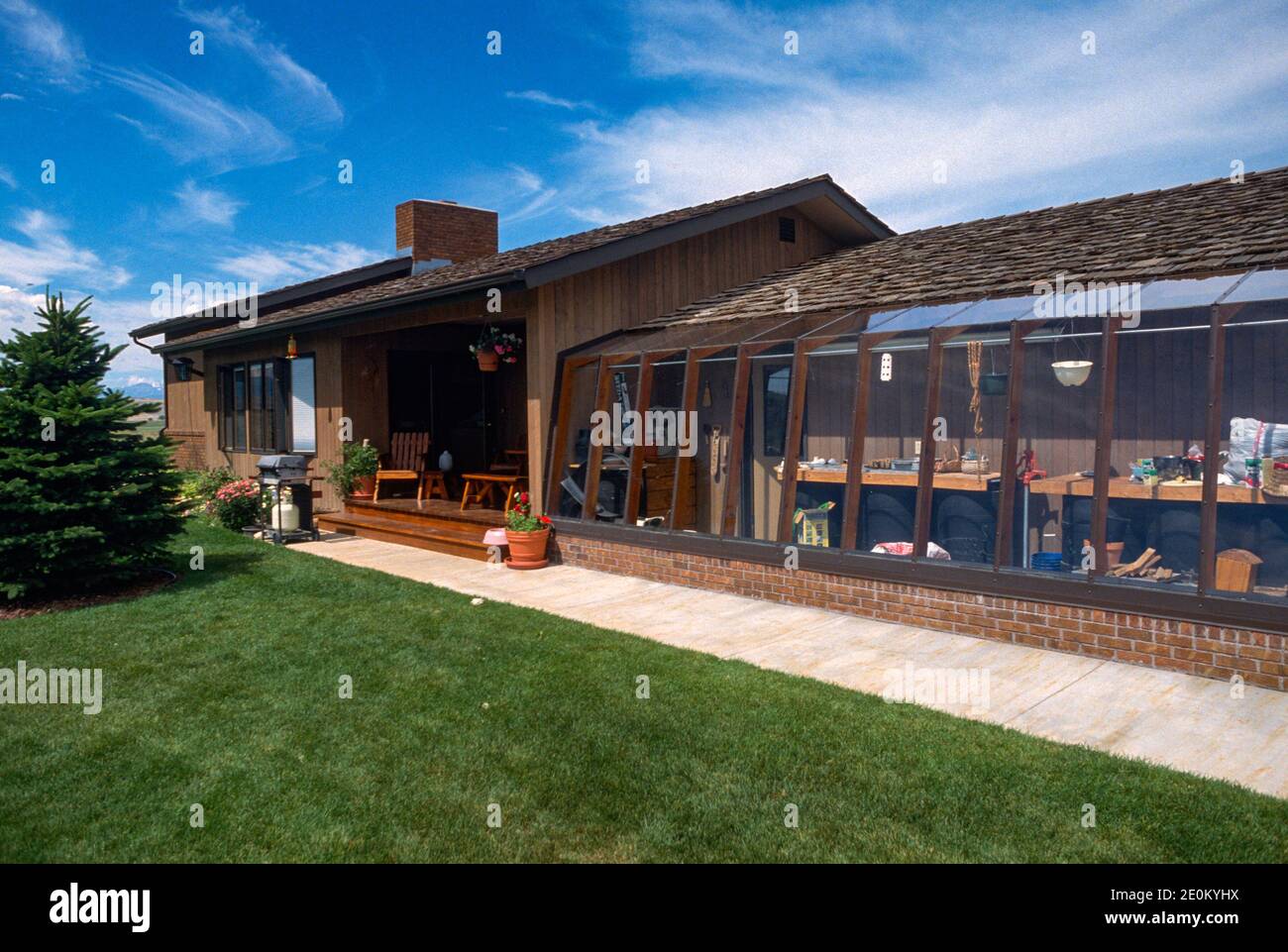 Ranch Style House in Cody, WY Features a Wall of Glass, 1993, USA Stock ...