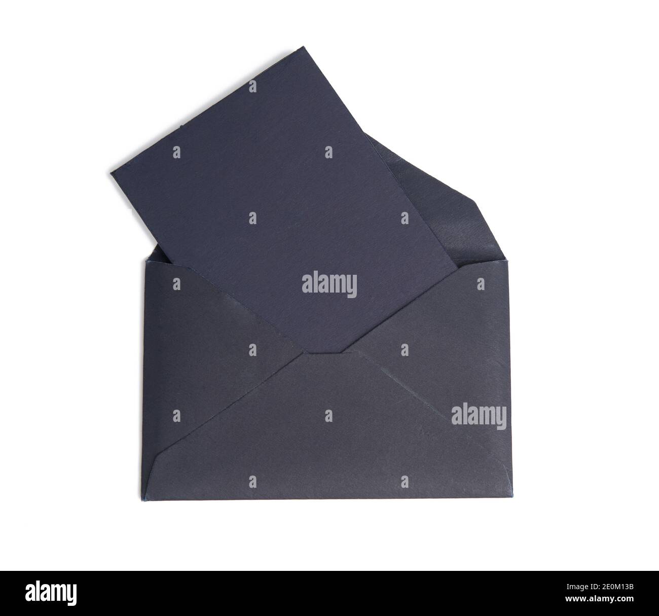 black paper envelope and blank sheet of paper inside isolated on white ...
