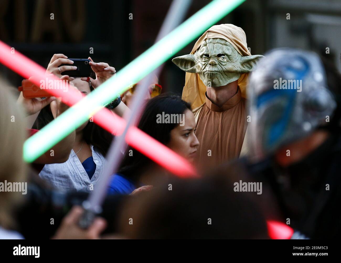 Nearly 50 members of 'Star Wars' fan clubs staged a flash mob battle to ...