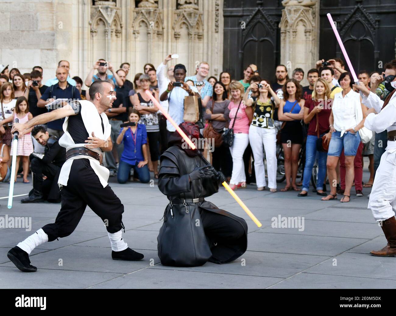 Nearly 50 members of 'Star Wars' fan clubs staged a flash mob battle to ...