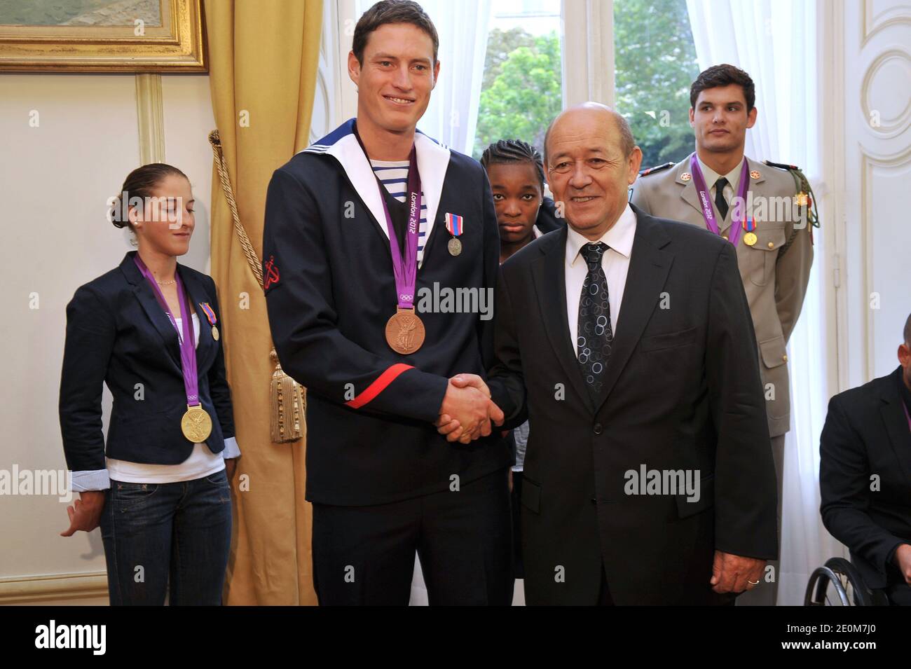 Jonathan Lobert, french medallist in olympics of London's pose with ...