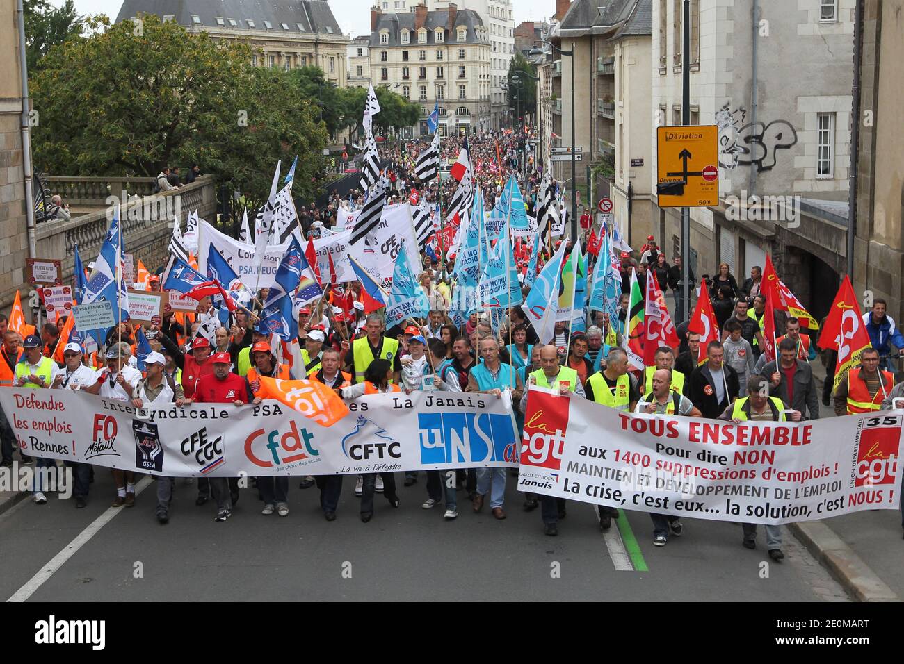 Employees of French automaker Peugeot-Citroen (PSA) protest against PSA ...