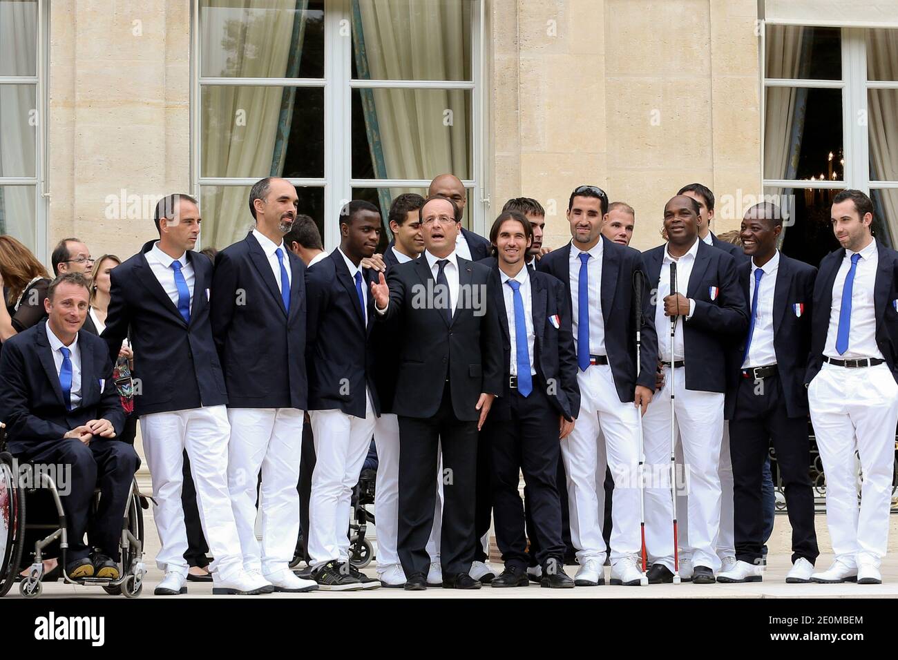 France's President Francois Hollande poses with French paralympic blind ...