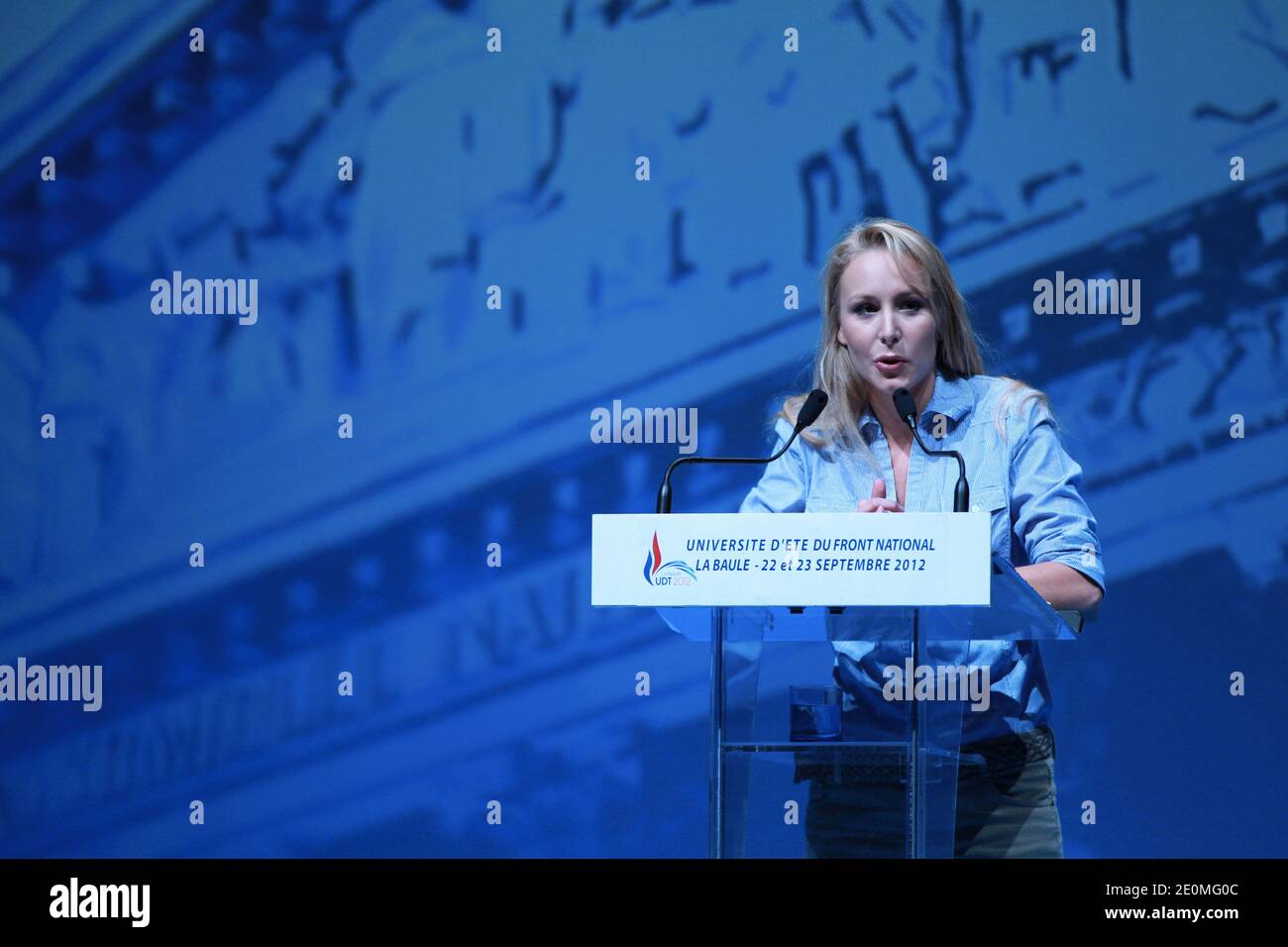 FN MP Marion Marechal-Le Pen delivers a speech during a meeting at the ...
