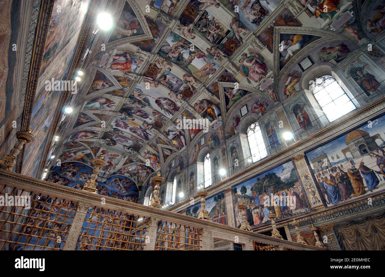 A view of Michelangelo's frescoes in the Sistine Chapel at the Vatican ...