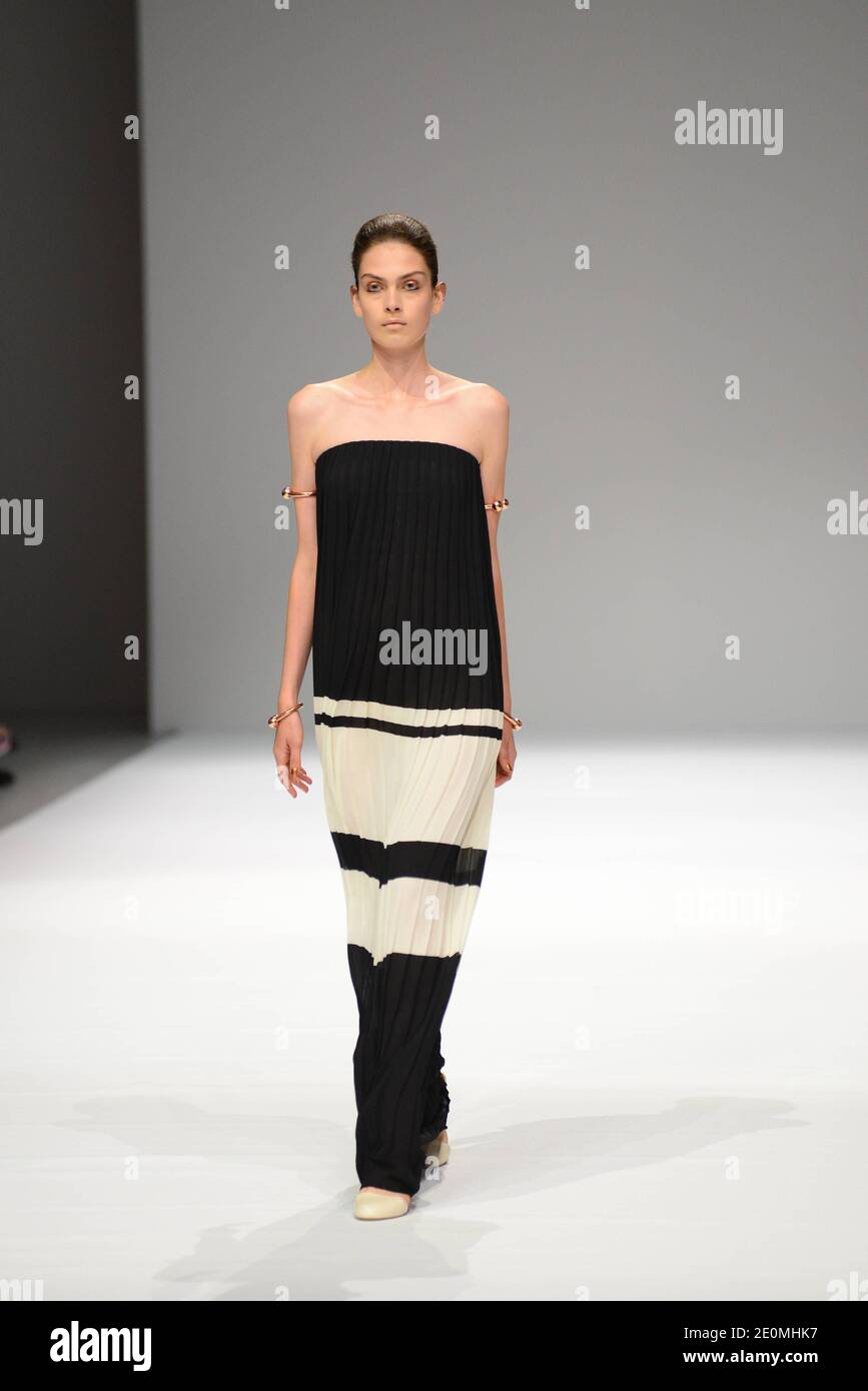 A model displays a creation by Belgian designer Veronique Branquinho ...