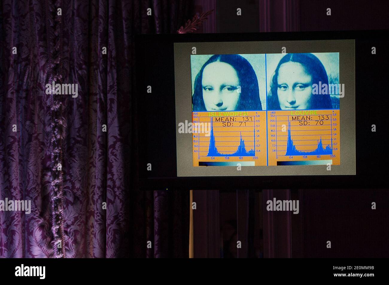 Picture of a TV screen showing scientific tests made on "Isleworth Mona ...