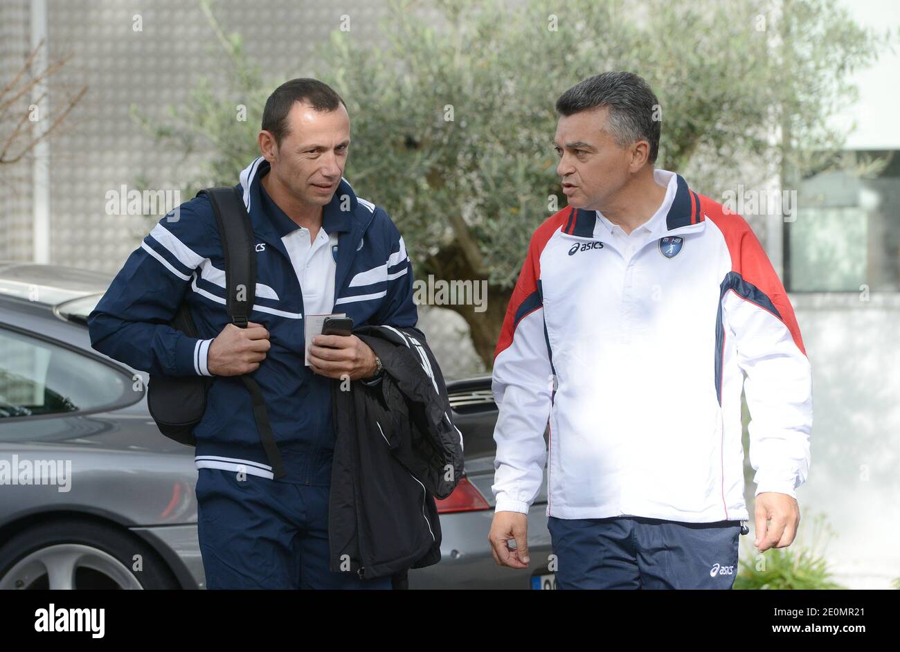 French handball team of Montpellier president Remy Levy and coach ...