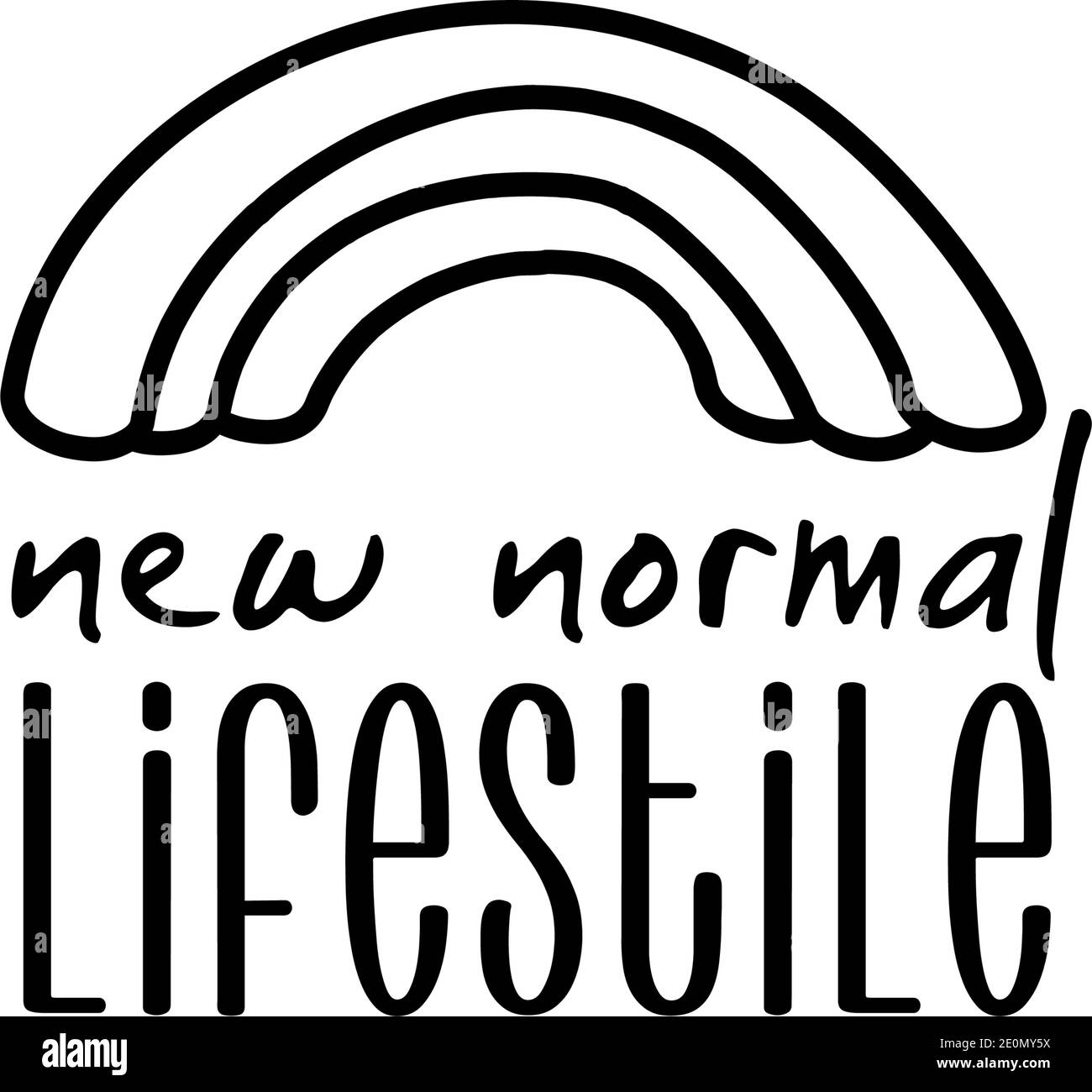 new normal lettering campaign with rainbow hand made line style vector ...