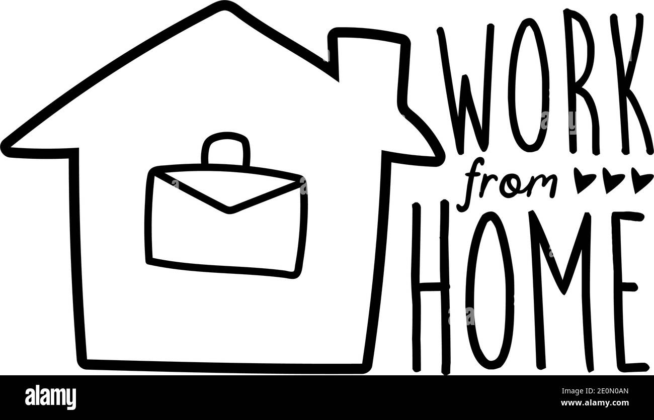 work from home lettering campaign with portfolio in house line style ...