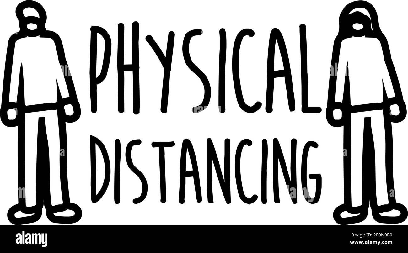 physical distancing lettering campaign hand made line style vector ...