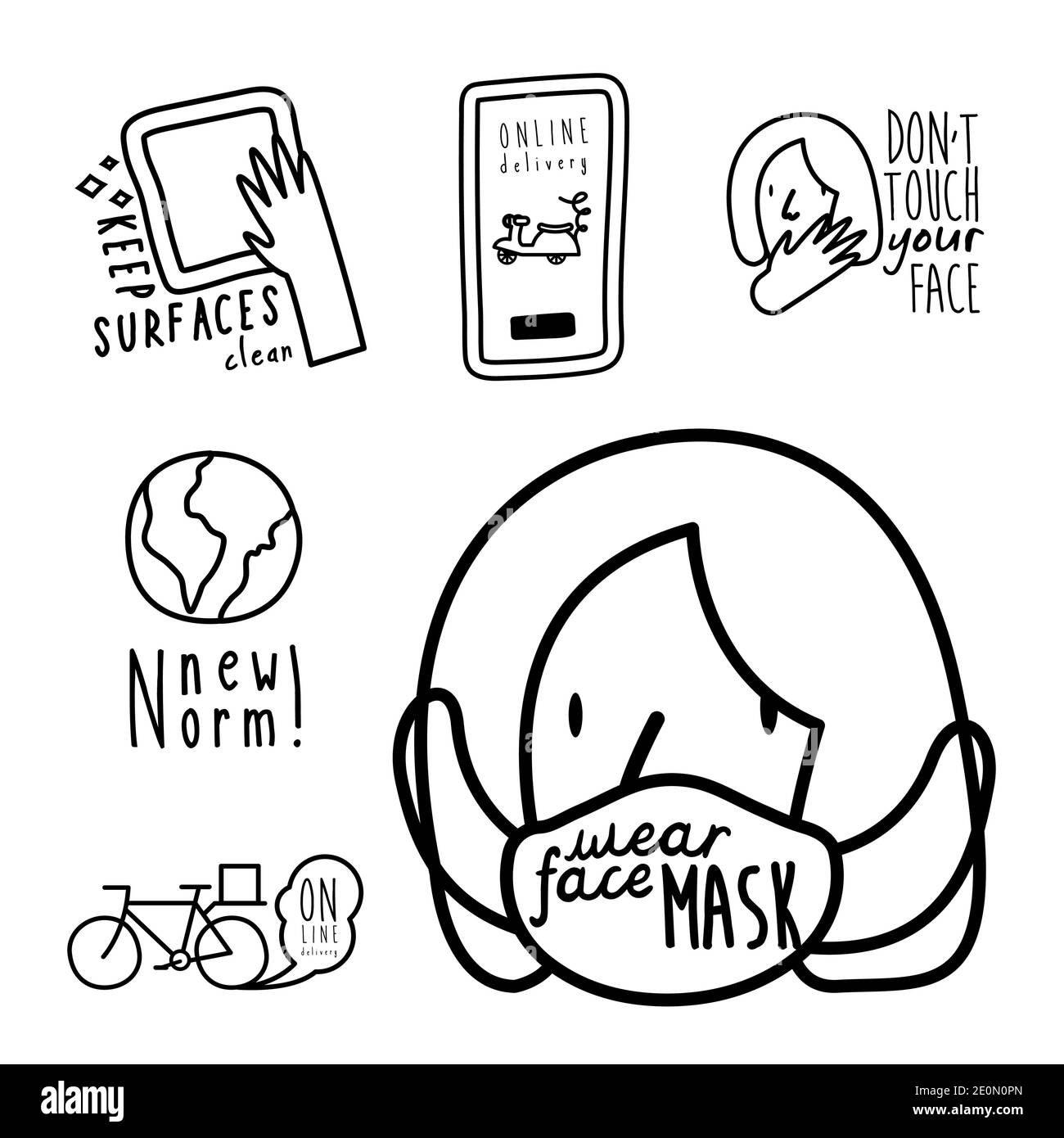 bundle of six new norm letterings campaign set line style icons vector ...