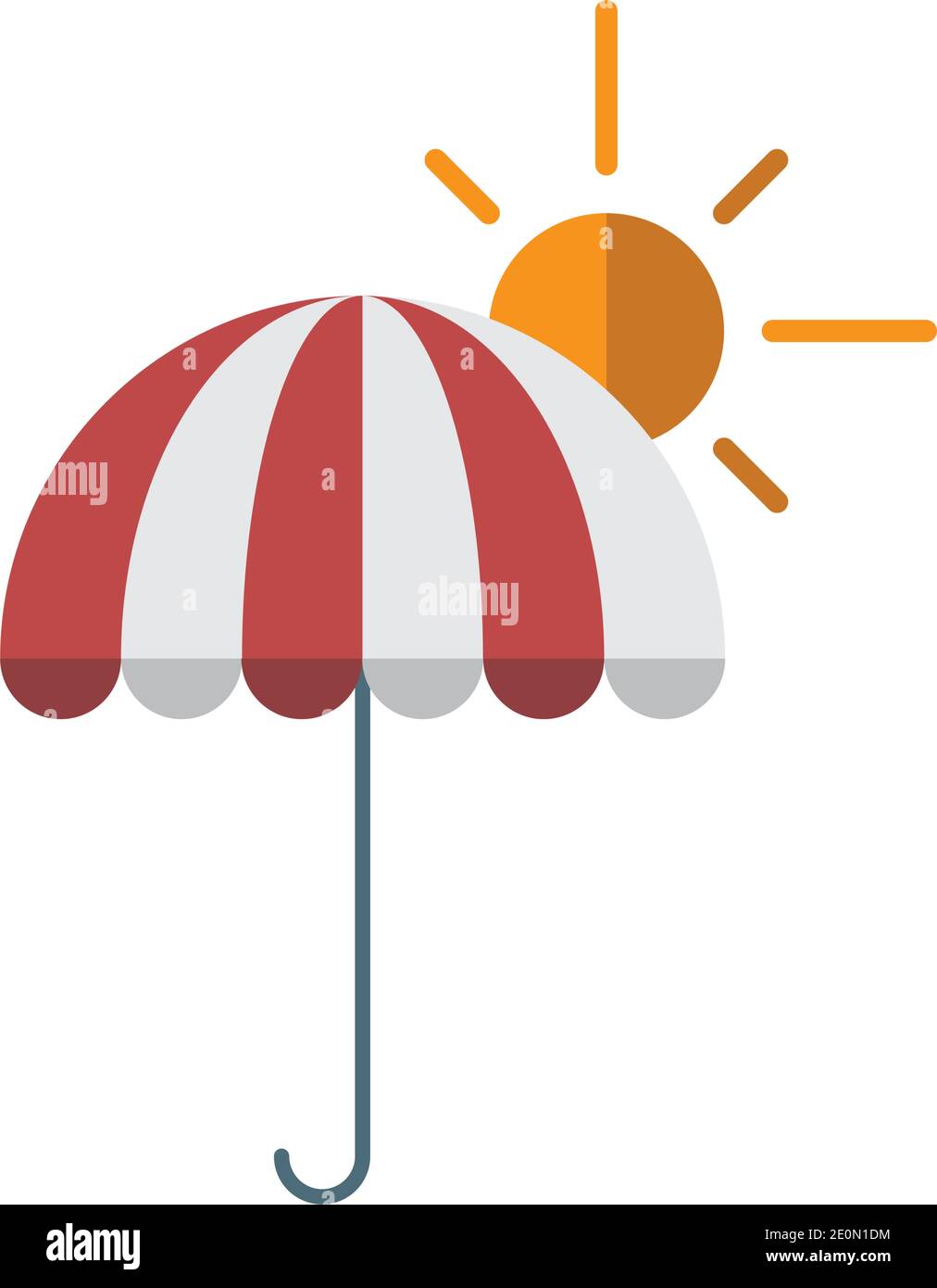 striped umbrella with sun design, summer beach and weather theme Vector ...