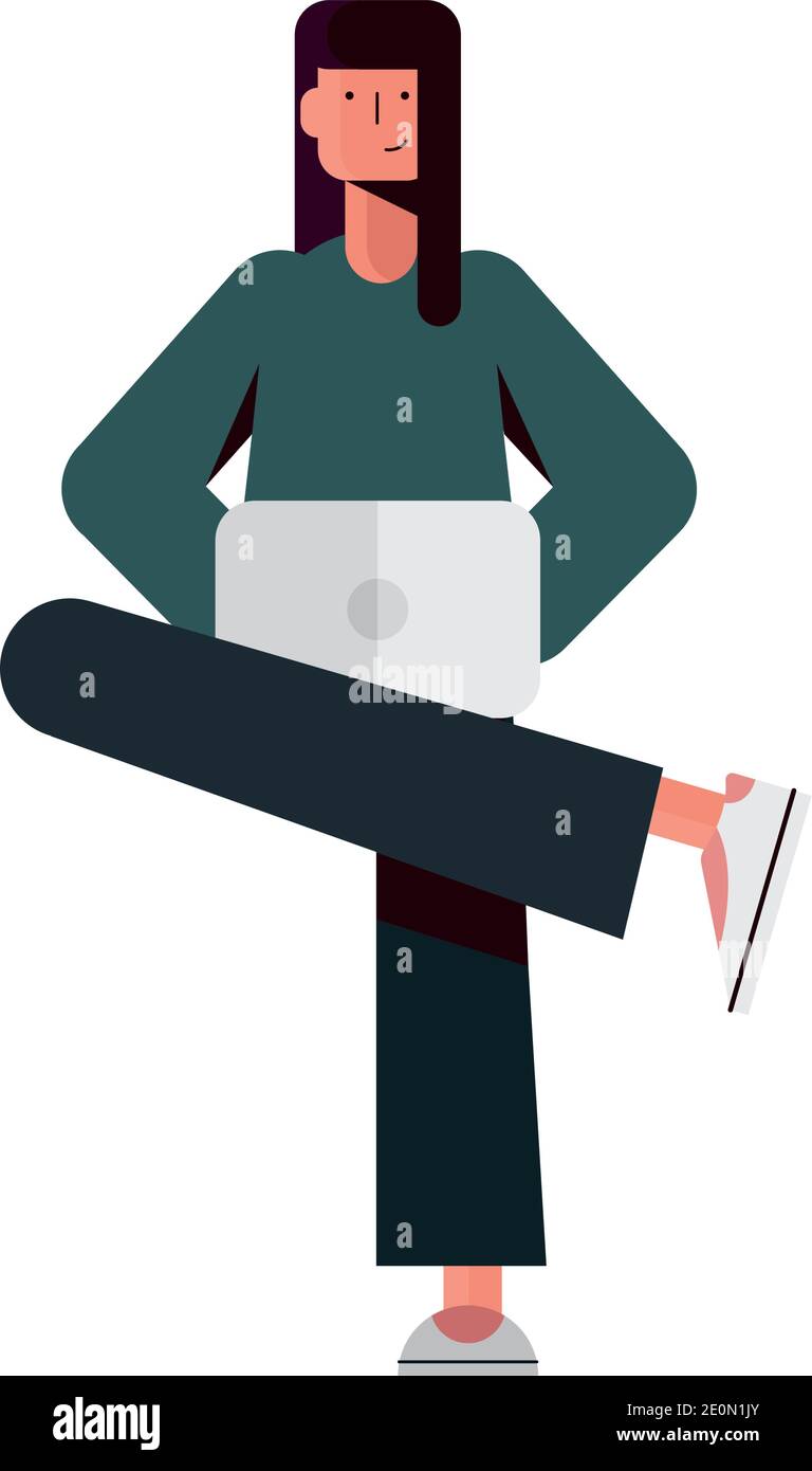 Girl cartoon with laptop design, Digital technology and communication ...