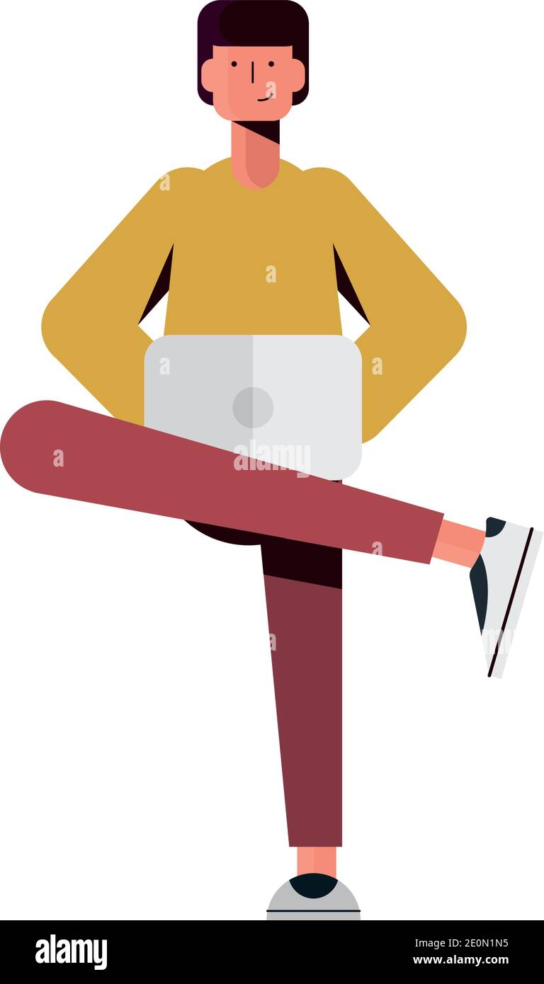 Man cartoon sitting with laptop design, Digital technology and ...
