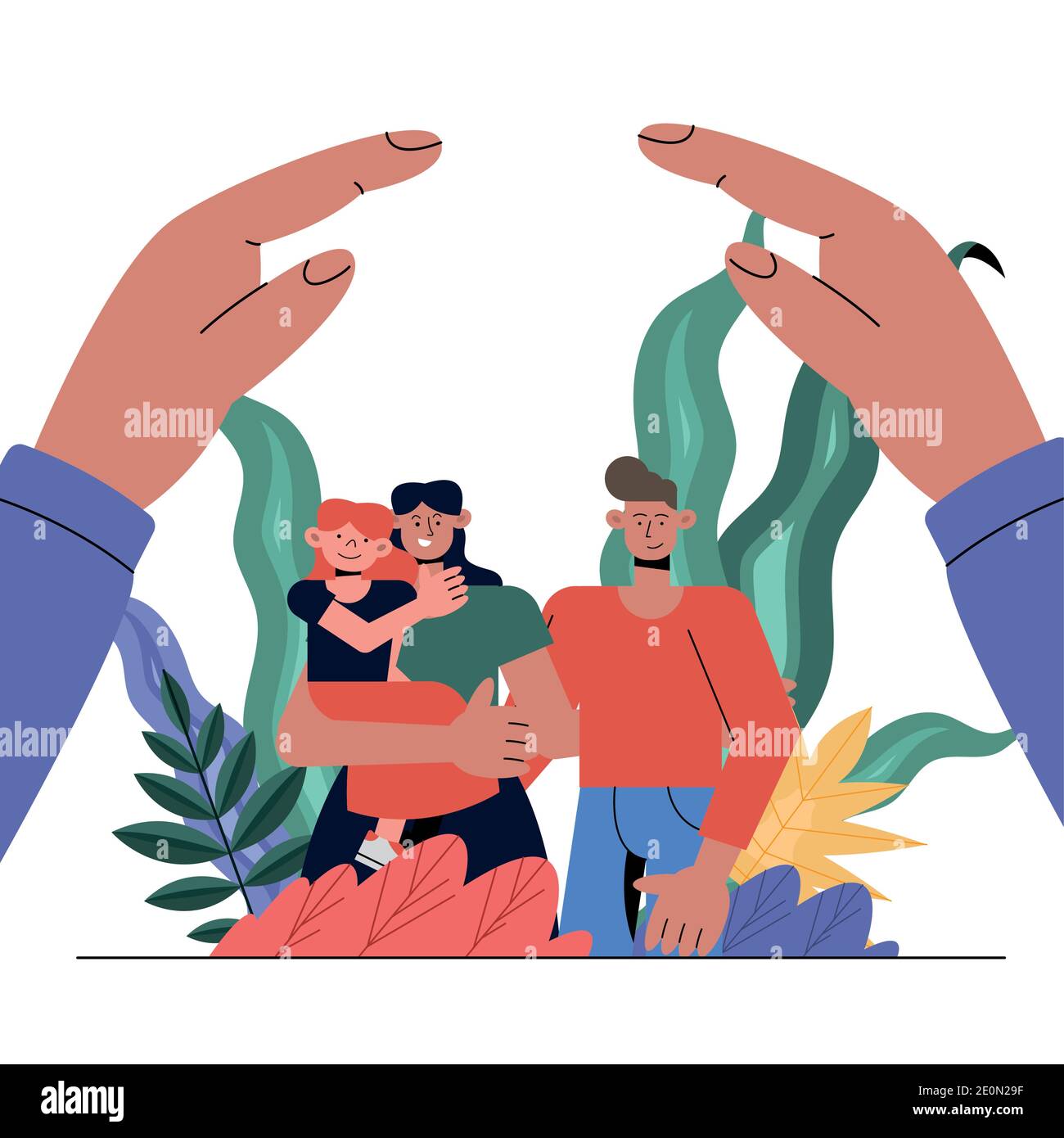 Family protection of mother father and daughter under hands design ...