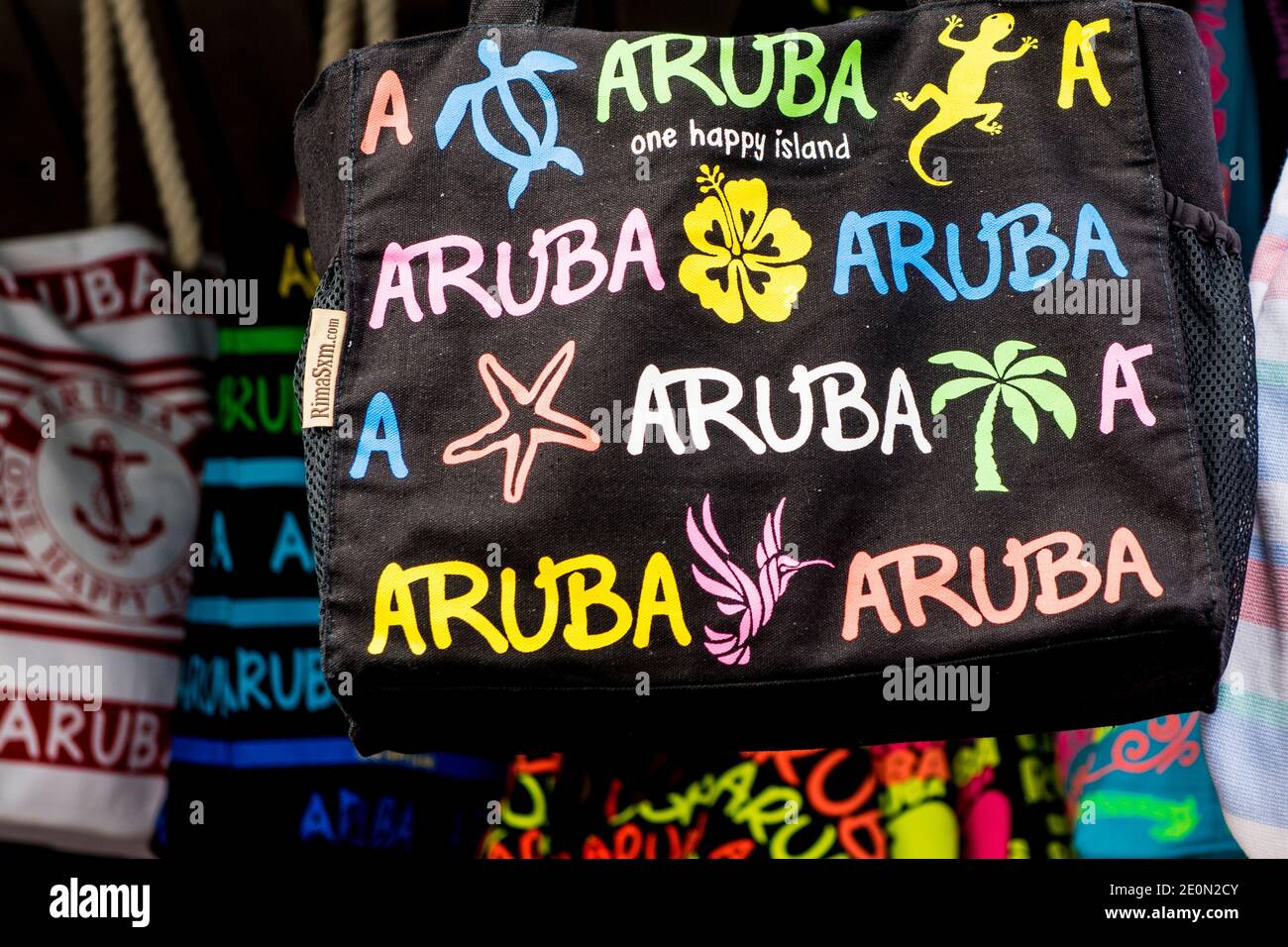 Souvenirs bags at the local market in Oranjestad, Aruba Stock Photo - Alamy