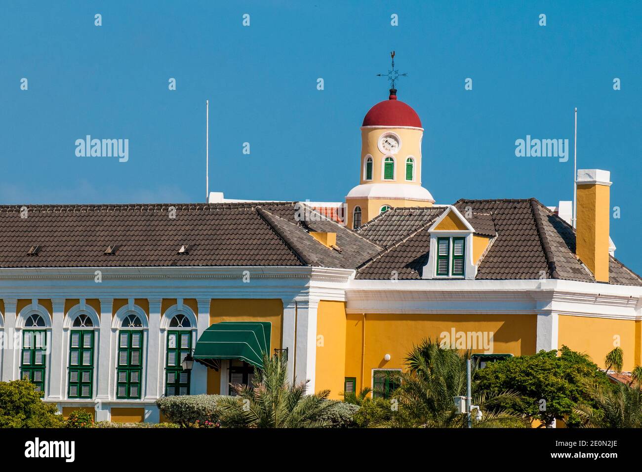 Colourful buildings, architecture in capital city Willemstad, Curacao ...