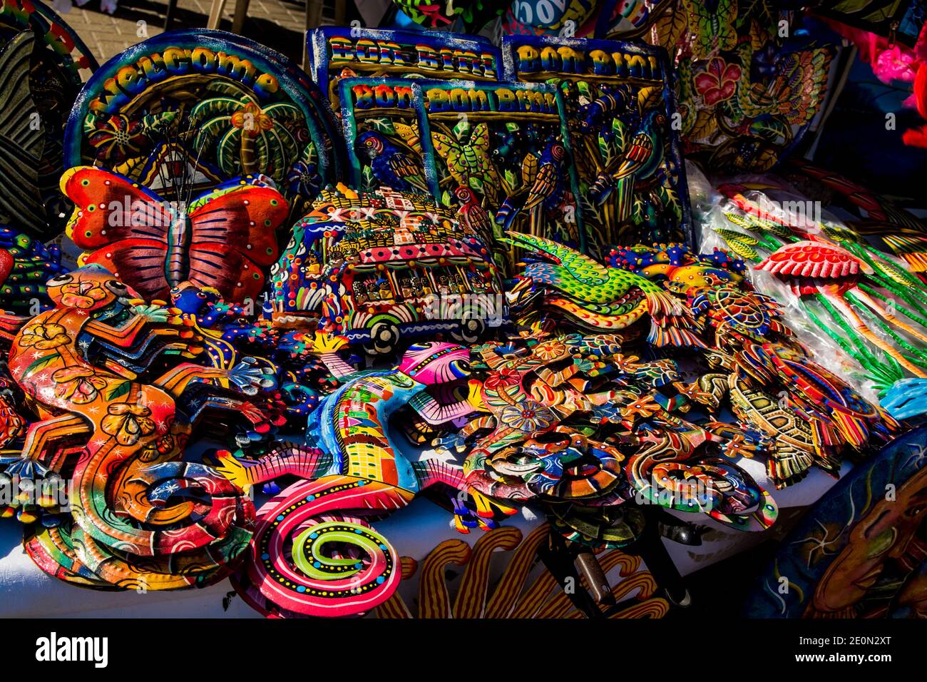 Souvenir arts and crafts in the local market, Willemstad, Curacao Stock ...