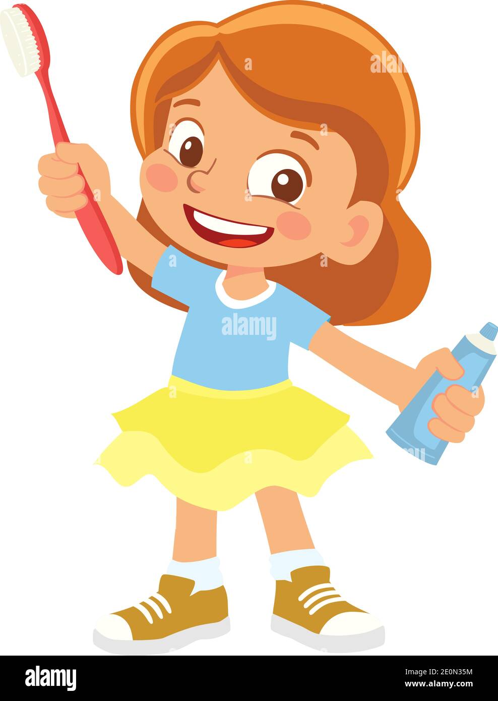 Girl holding a toothbrush and toothpaste Stock Vector Image & Art - Alamy
