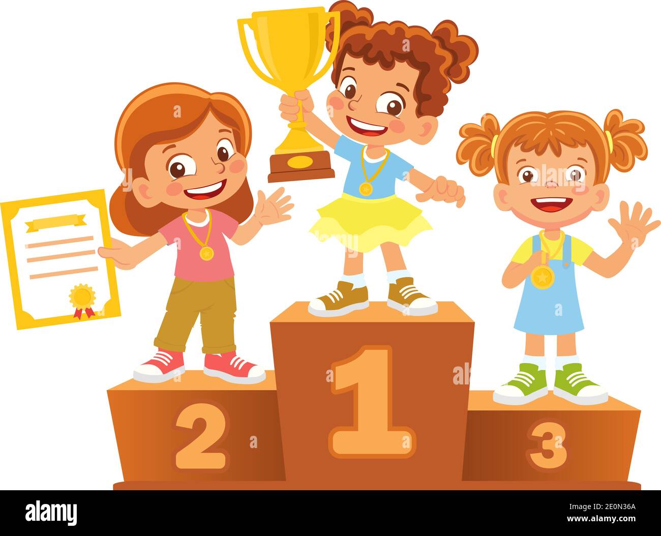 Girls winners on the podium. Winner pedestal Stock Vector Image & Art ...