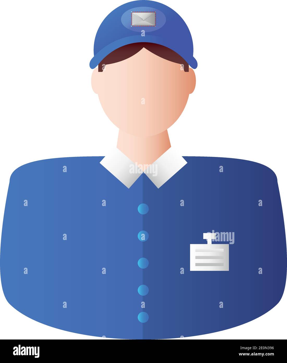 postal service, postman in blue uniform and cap on white background ...