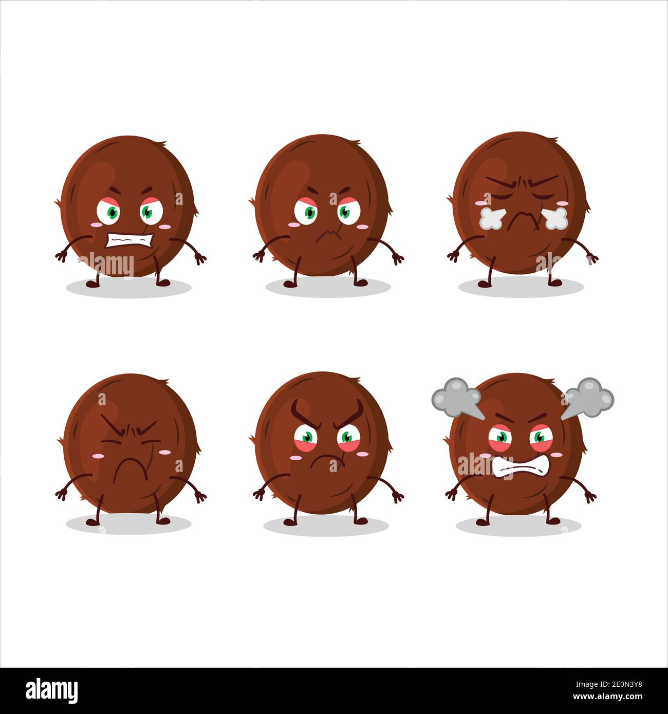 Coconut cartoon character with various angry expressions. Vector ...