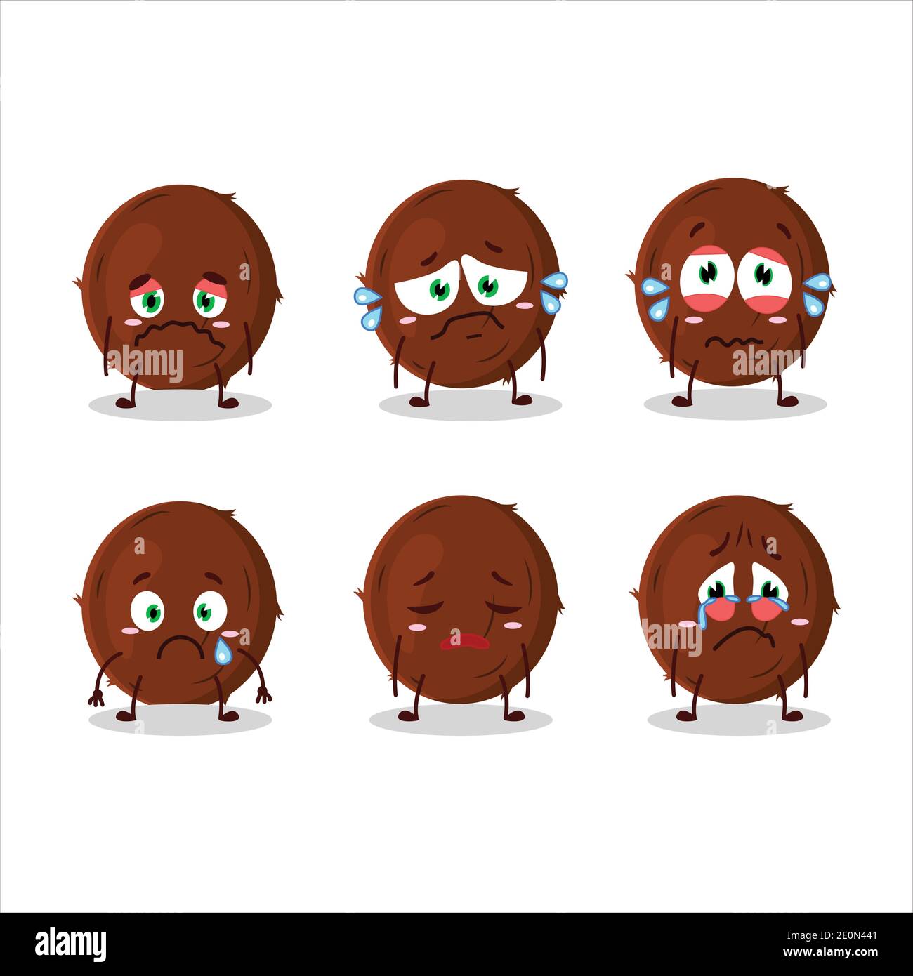 Coconut cartoon in character with sad expression. Vector illustration ...