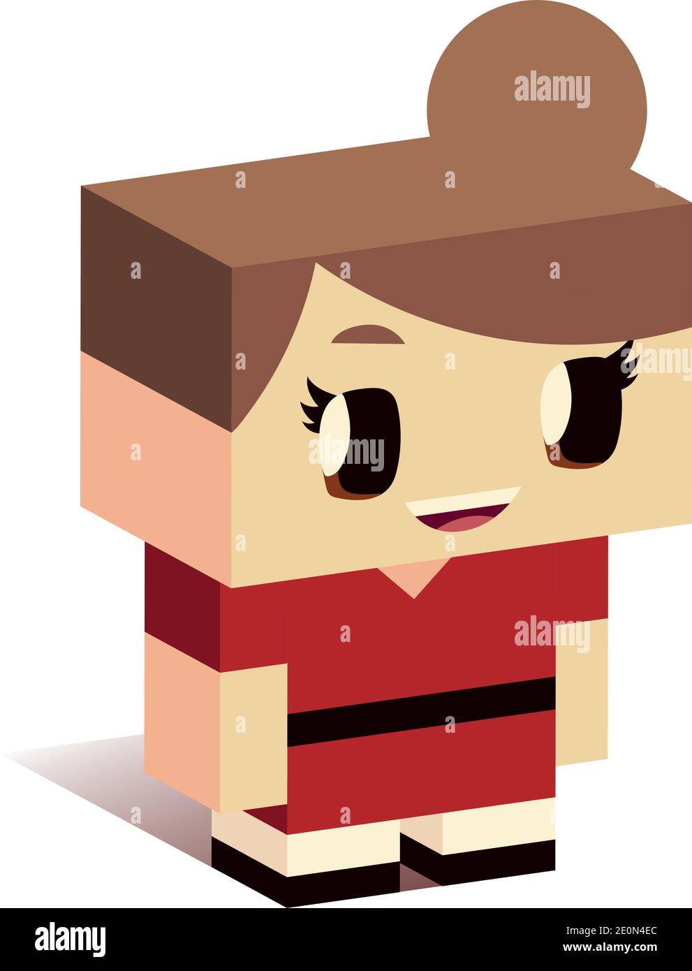 cute girl with bun hair cartoon character kid isometric style vector ...