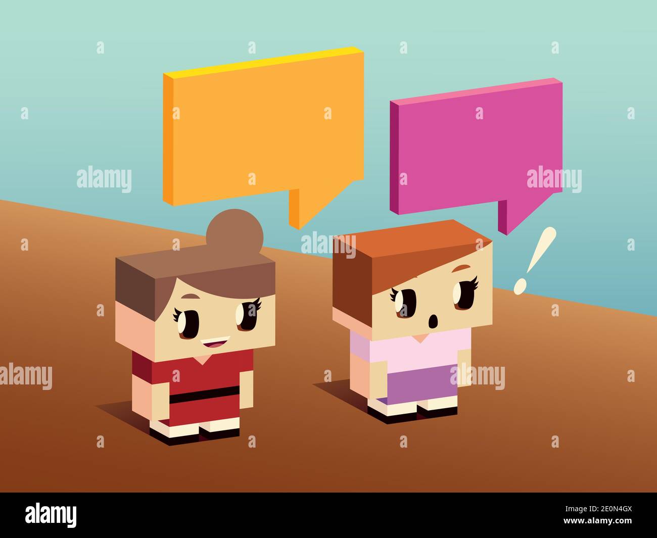 cute girls talking characters cartoon, isometric style vector ...