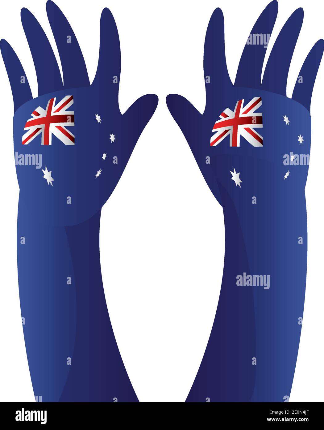 australia day, blue raised hands with australian flag vector ...