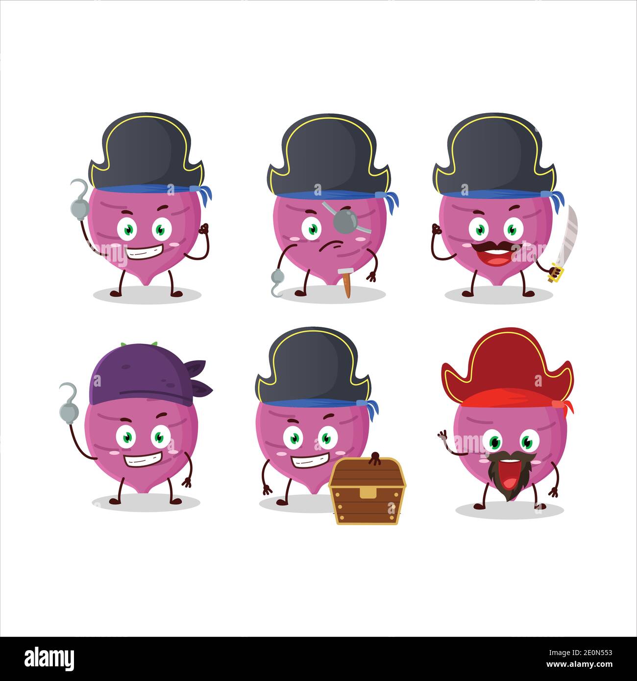 Cartoon character of garlic with various pirates emoticons. Vector ...