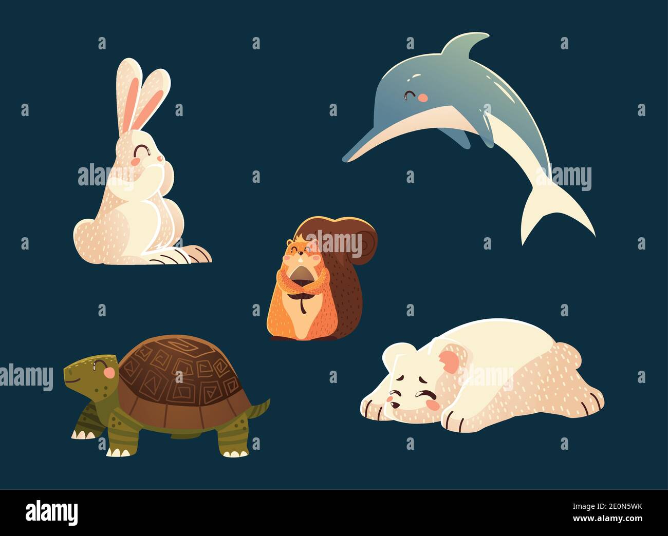 dolphin rabbit squirrel turtle and polar bear nature cartoon animals ...